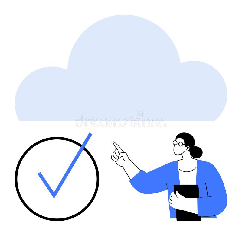 Woman Pointing at a Cloud Above a Checkmark Symbol, Concept of Cloud ...