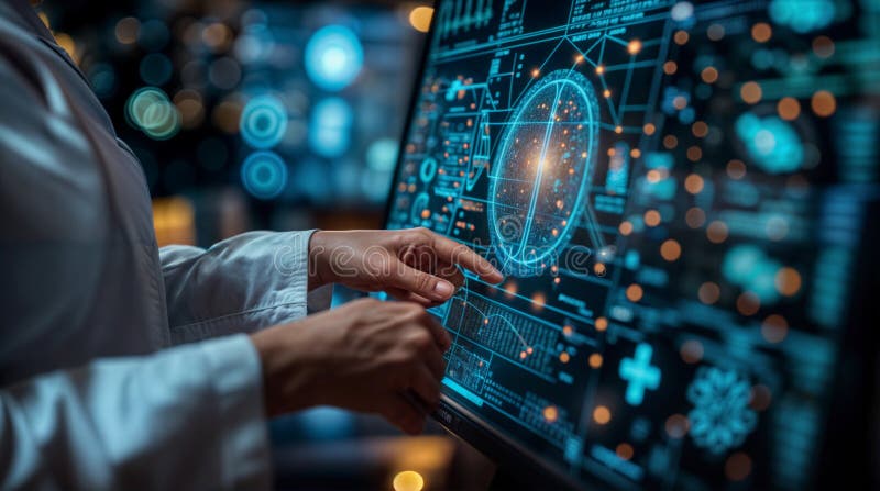 A Woman is Pointing at a Computer Screen. Concept of Curiosity and Exploration, As the Woman is ...