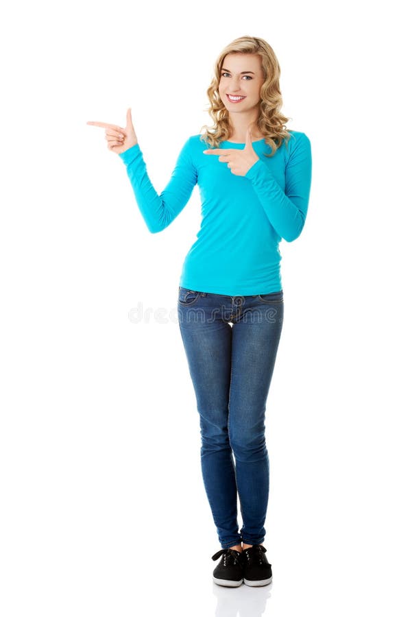 Woman Pointing on Copy Space. Stock Image - Image of excited, people ...