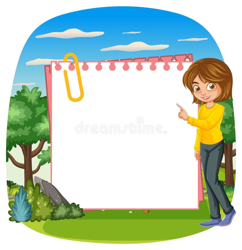 A Woman Pointing at an Empty Notepad Stock Vector - Illustration of ...