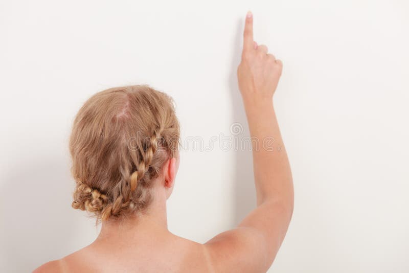 Woman Pointing with Finger Back View Stock Image - Image of idea, sign ...
