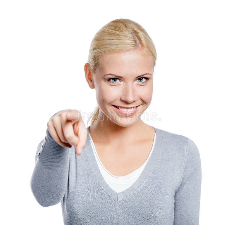 Female Pointing with Forefinger Stock Photo - Image of greyish, format ...