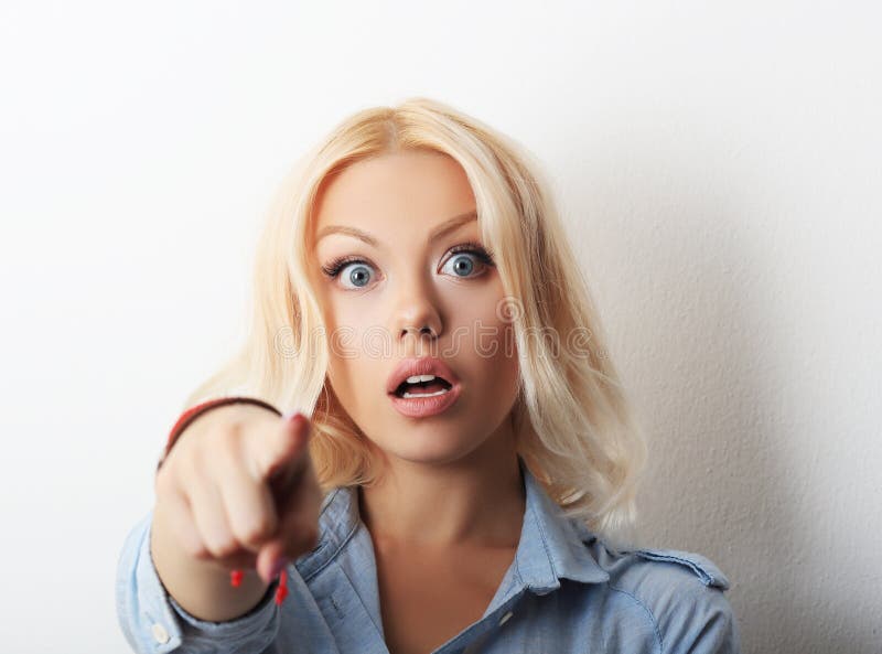 Woman pointing front stock image. Image of face, choice - 79756641