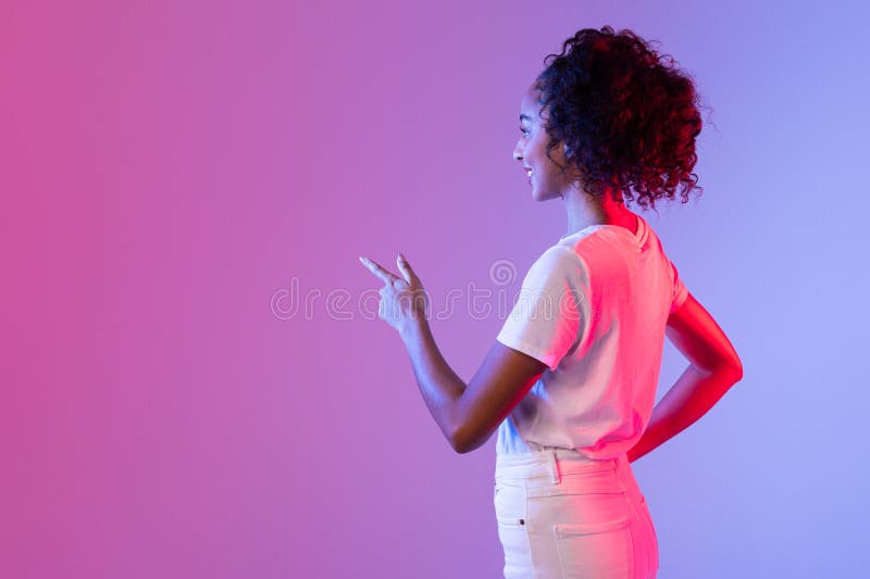 Woman Pointing at Large Empty Phone Screen Stock Image - Image of ...