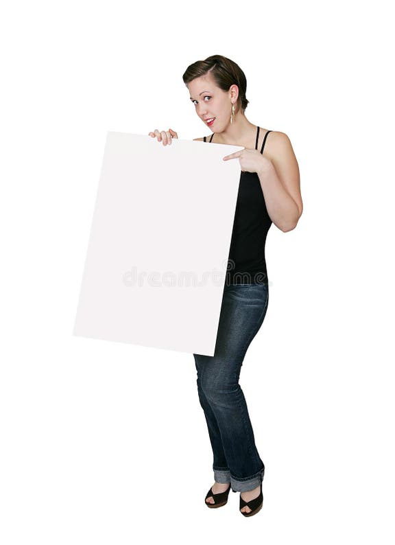 Woman pointing at sign stock image. Image of ethnic, sign - 4624997