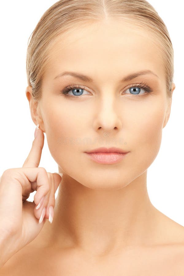 Woman pointing to ear stock image. Image of care, lady - 36767513