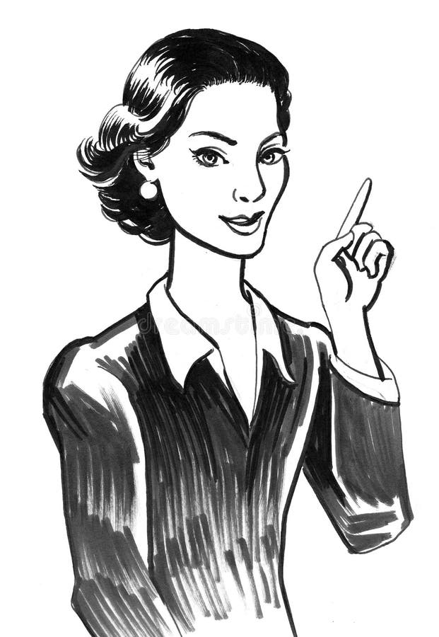 Woman pointing up stock illustration. Illustration of finger - 110590516