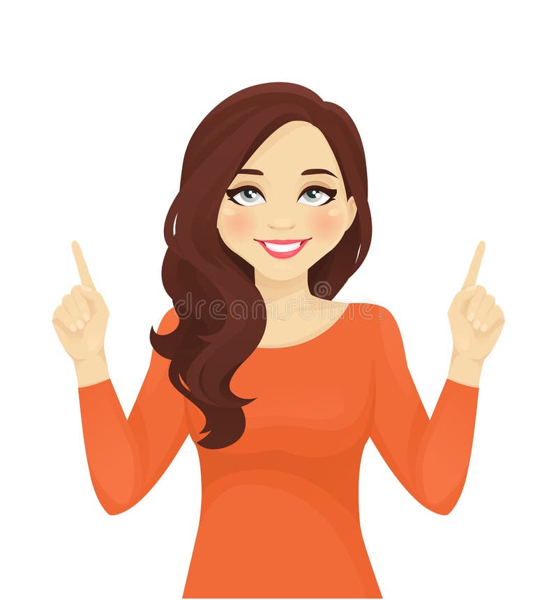 Woman pointing up stock vector. Illustration of office - 145607367