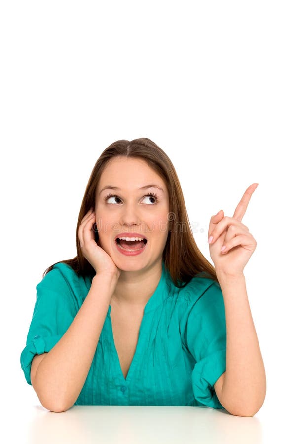 Laughing and Pointing Young Woman Stock Image - Image of finger ...