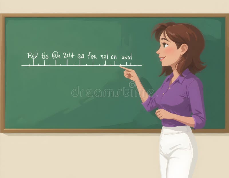Woman Pointing at Writing on a Chalkboard in Classroom Setting Stock ...