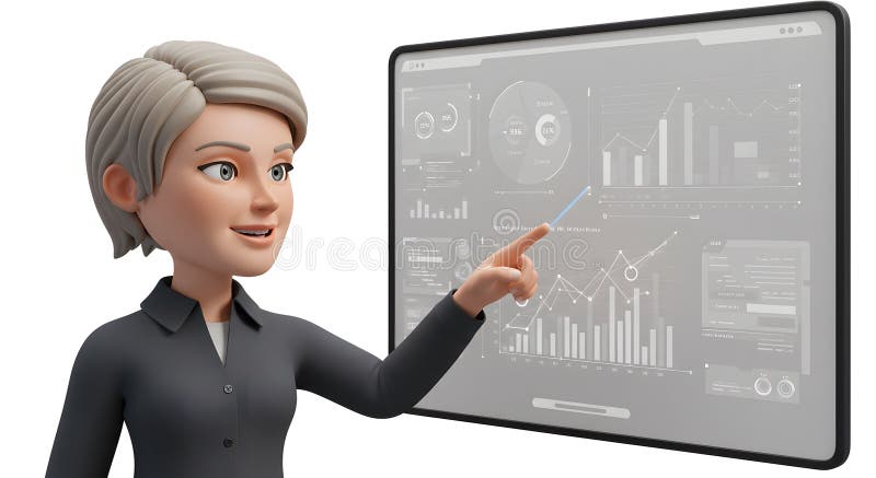 Woman Points at Data Visualization on Screen Stock Illustration ...