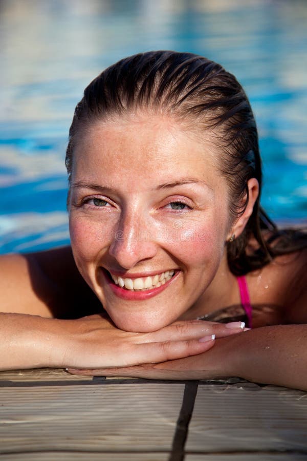 Woman in pool stock photo. Image of freshness, resort - 14938356