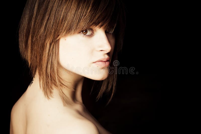 Woman portrait stock photo. Image of feeling, neck, dark - 7881112