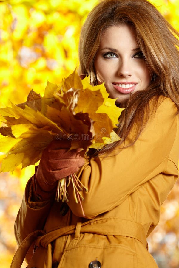 Woman Portrait in Autumn Color Stock Image - Image of single, portrait ...