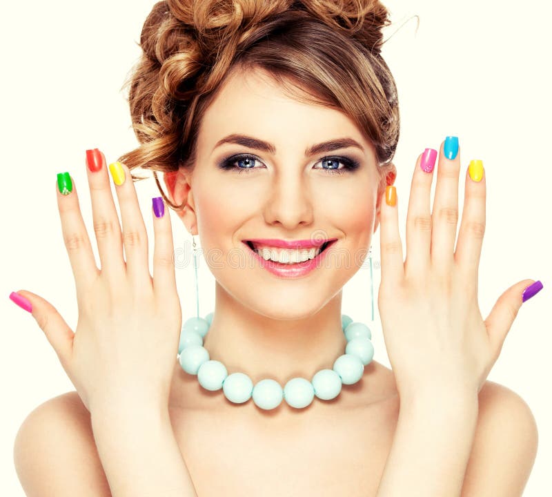 Beauty Girl With Colorful Makeup Nail Polish Stock Image Image Of