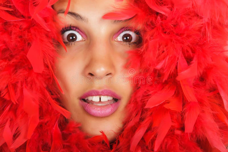 Woman Portrait in Red Feather Stock Photo - Image of girl, cute: 20102636