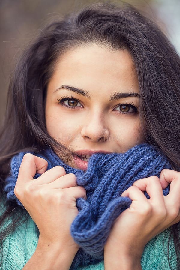 Woman portrait scarf cold stock photo. Image of beautiful - 48394172