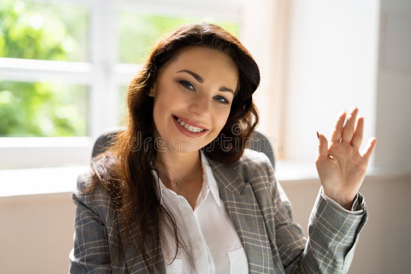 Woman Portrait Waving Hello Stock Photo - Image of relaxation, black ...