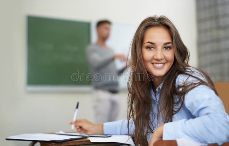 Woman, Portrait and Writing or Learning in Classroom for Education ...