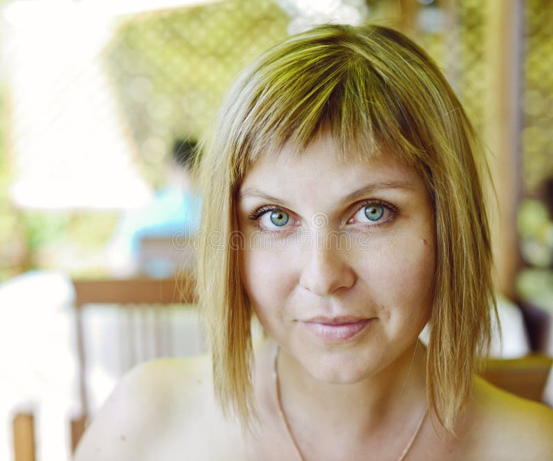 Woman portrait stock photo. Image of cafe, cheerful, green - 57985400