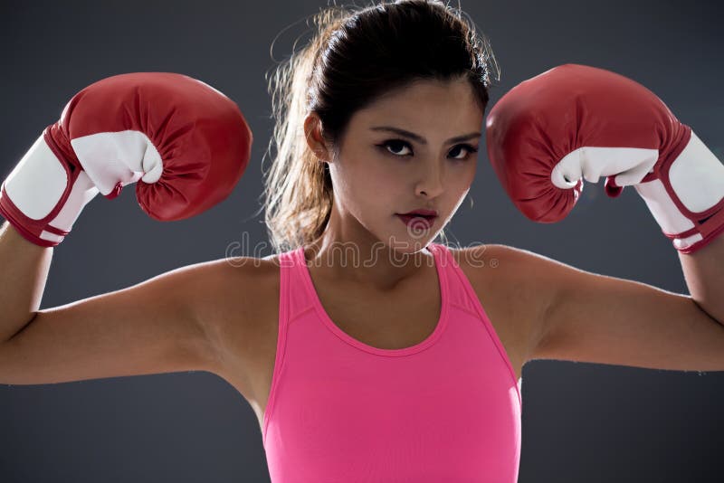 Woman Posing in Boxing Gloves Stock Photo - Image of beat, expression ...