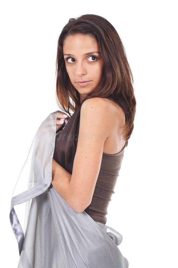 Woman Posing with a Grey Scarf Stock Image - Image of white ...