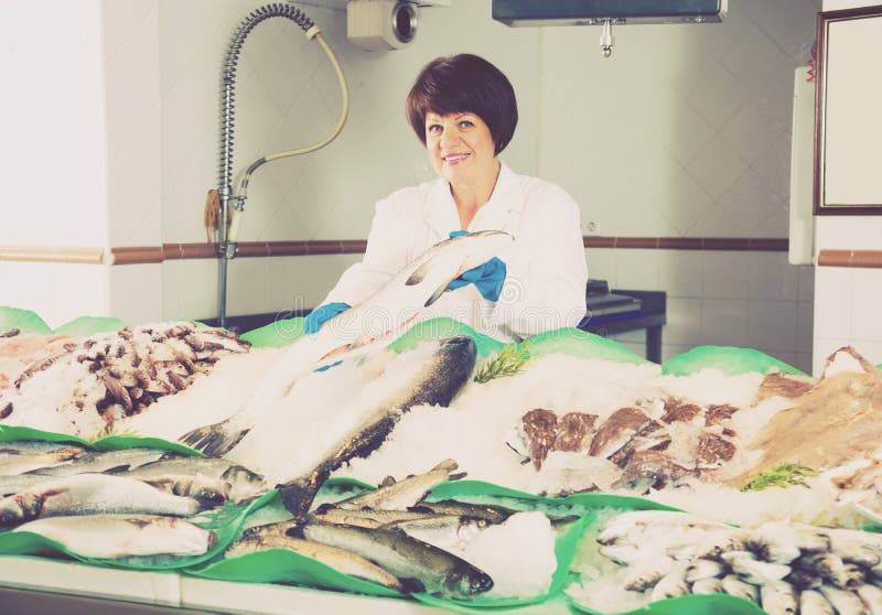 Woman Posing Near Cooled Fish Stock Photo - Image of european, healthy ...