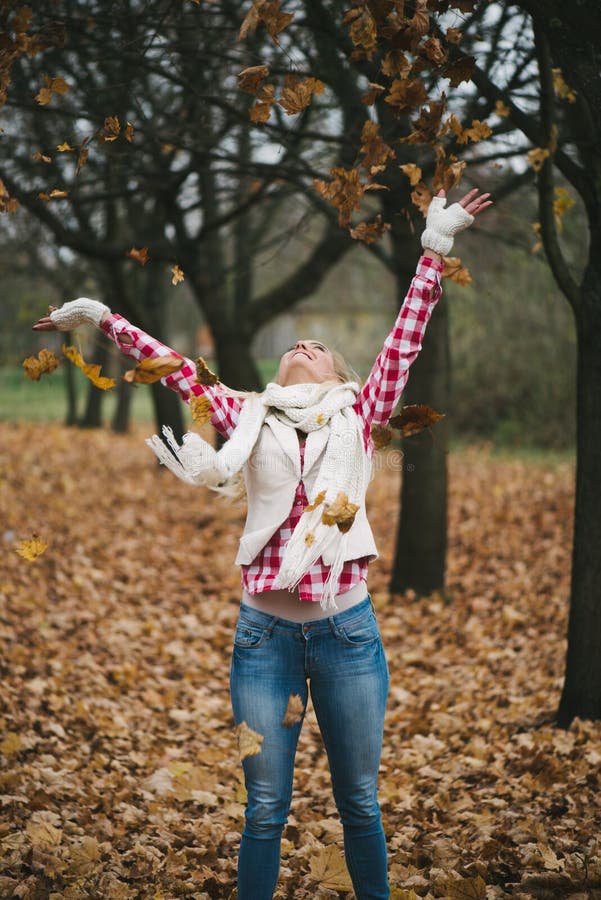 Woman Posing Outdoor, Fall Concept Stock Image - Image of leaves, woman ...