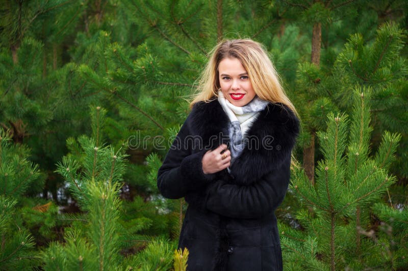 Woman posing in pines stock image. Image of nature, beauty - 83804097
