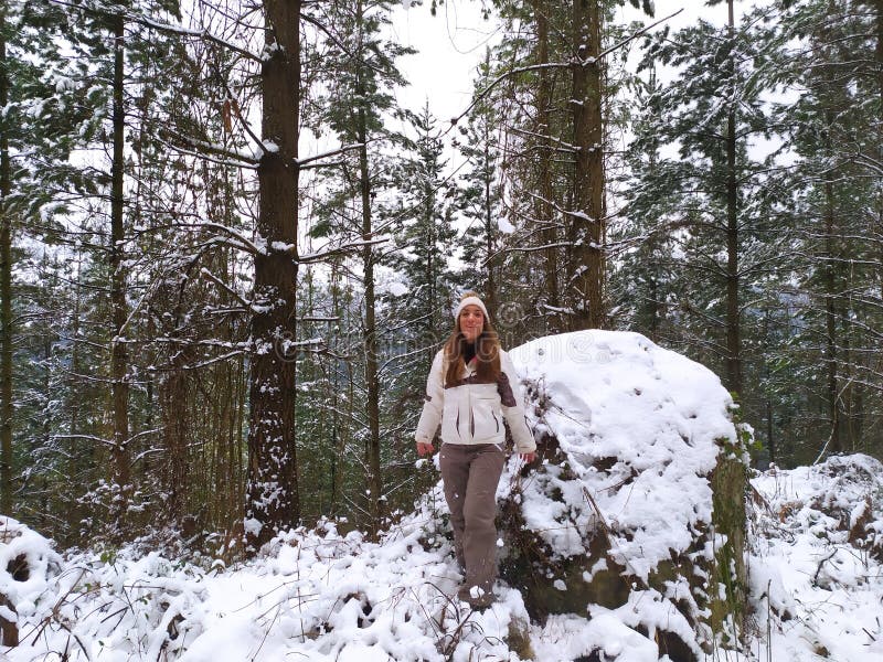 Snow Bush with Orange Leaves in the Park. Background Stock Photo ...