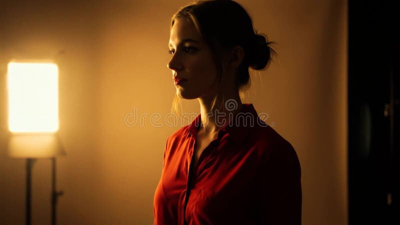 Woman Posing in Studio Lighting for Portrait Photography Stock Footage ...