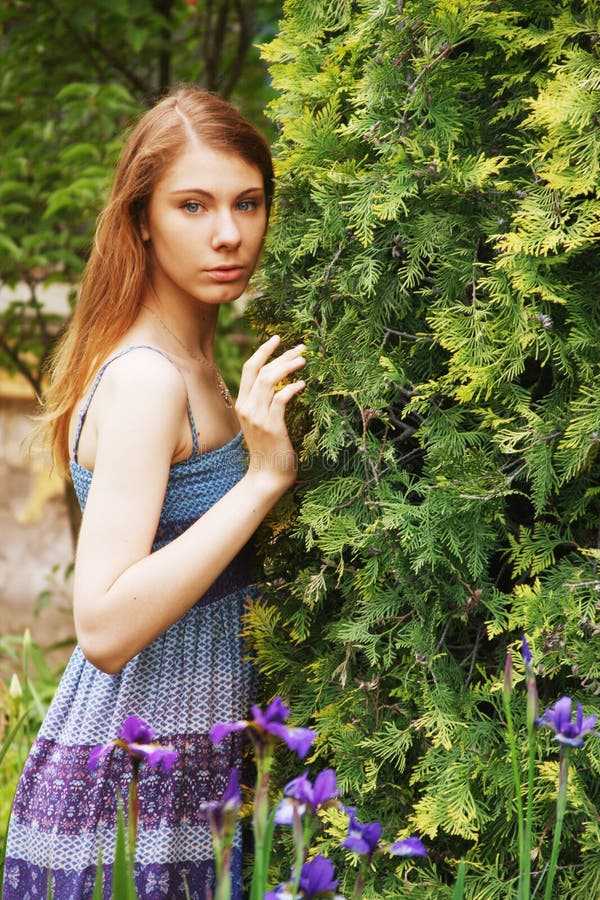 Woman Posing in Summer Park Stock Image - Image of dreaming, field ...