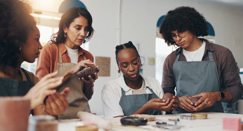Woman, Pottery and Teaching with Group, Clay Product and Class for ...