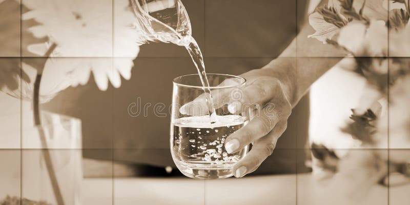 Woman Pouring Water into a Glass, Geometric Pattern Stock Photo - Image ...