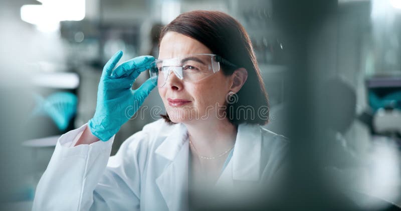 Woman, Ppe and Research in Laboratory for Science, Solution and ...