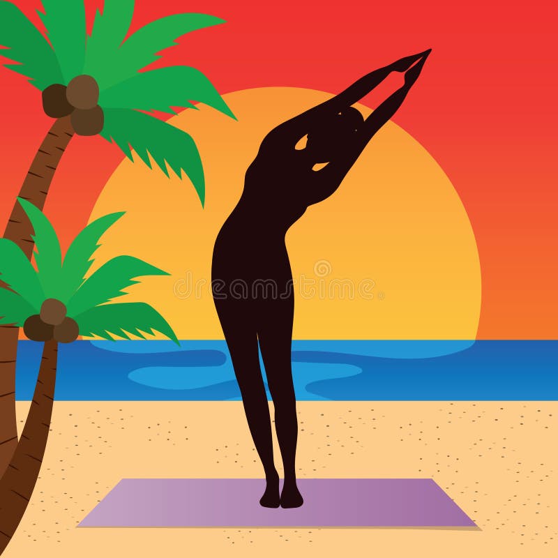 Woman Practicing Yoga in Half Moon Pose. Vector Illustration Decorative ...