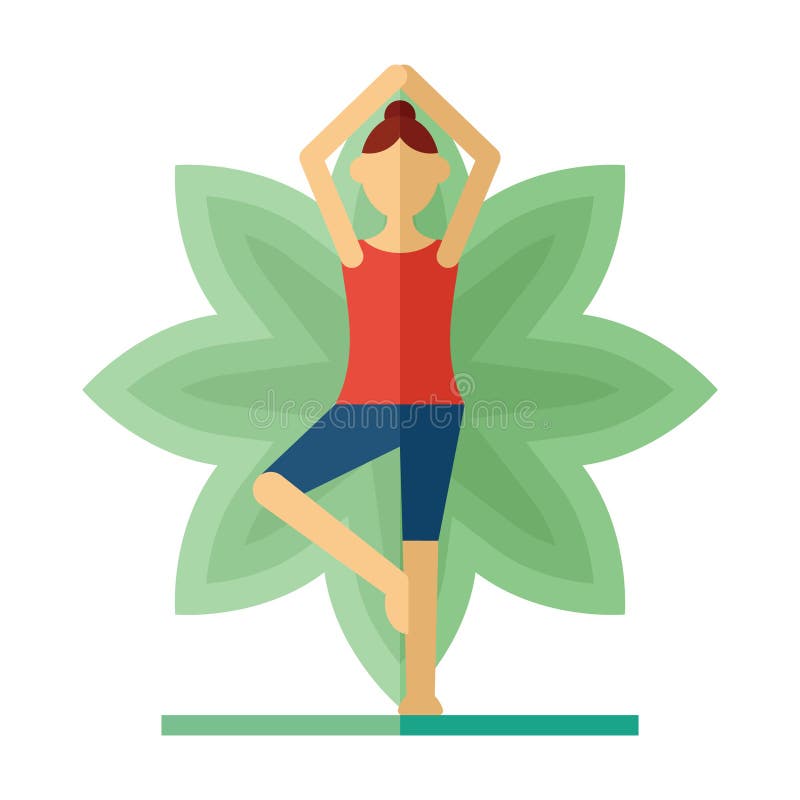 Woman Practicing Yoga in Tree Pose. Vector Illustration Decorative ...