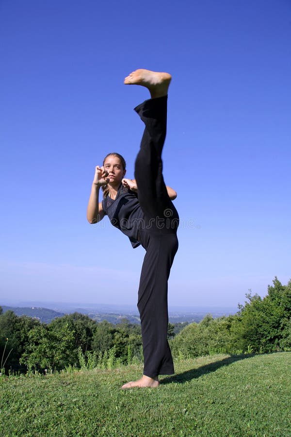 Woman Practising Self Defense Stock Image - Image of body, gymnastic ...