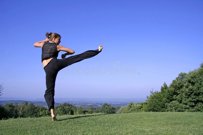 Woman Practising Self Defense Stock Photo - Image of aerobic, foot: 3204754
