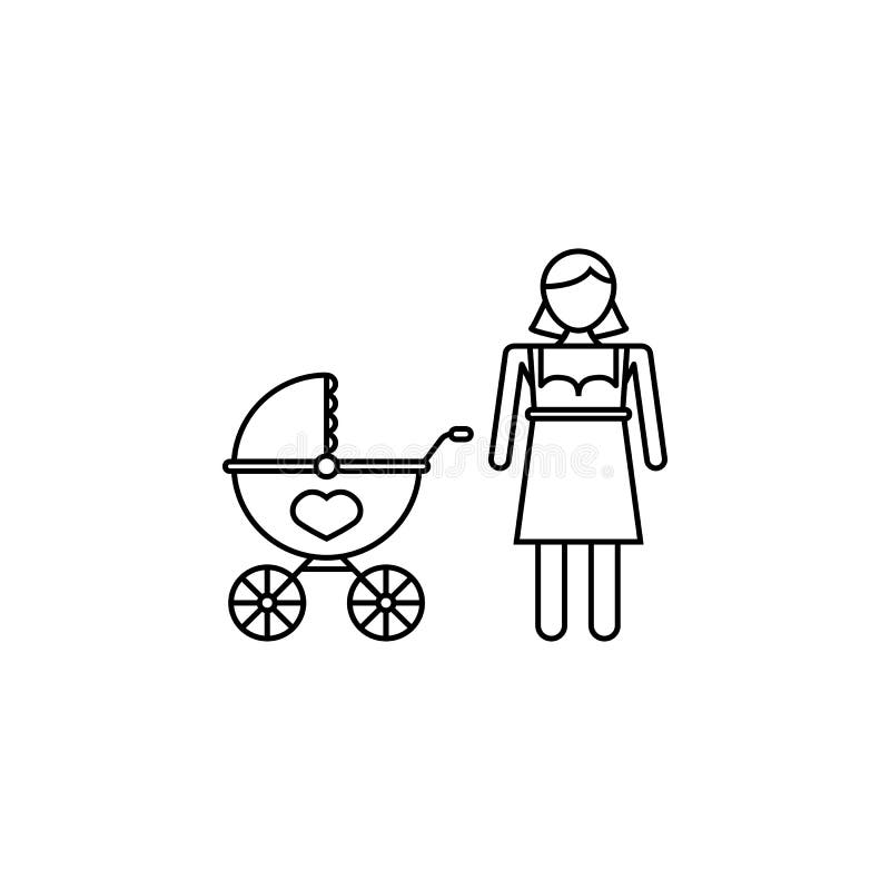 Woman with pram icon stock vector. Illustration of mother - 89483761