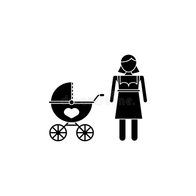 Woman with pram icon stock vector. Illustration of card - 89483681