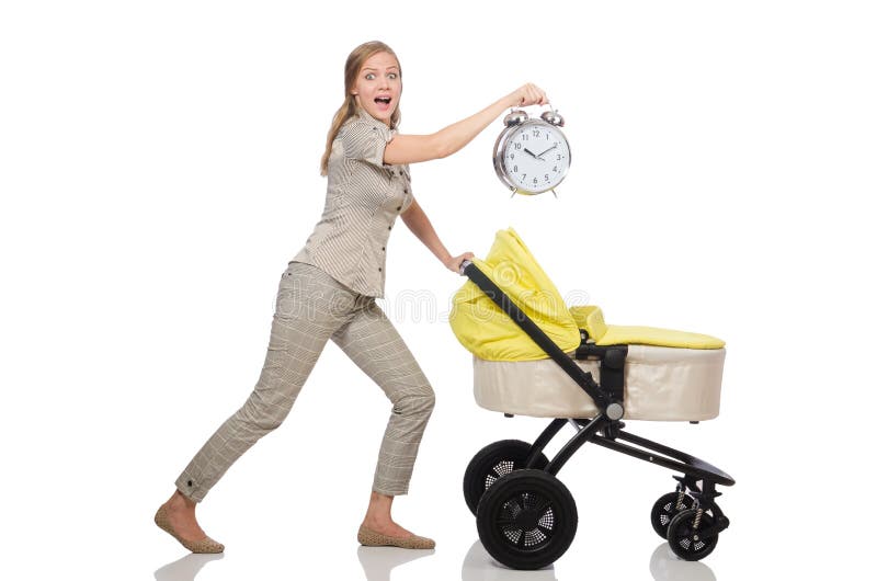The Woman with Pram Isolated on White Stock Image - Image of birth ...