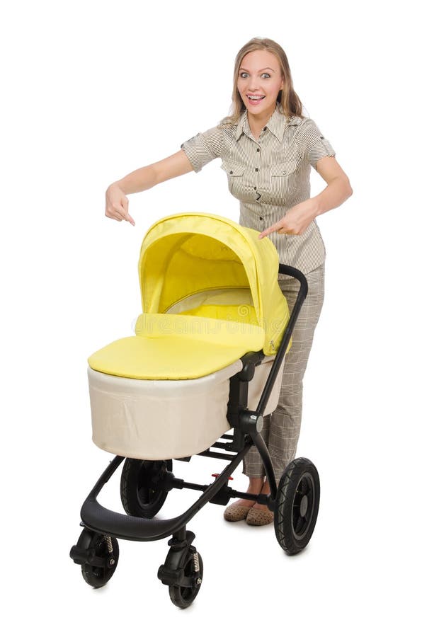 The Woman with Pram Isolated on White Stock Image - Image of family ...