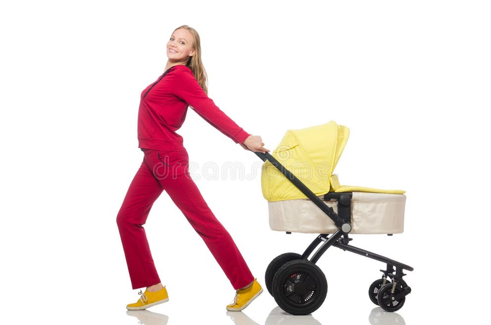 The Woman with Pram Isolated on White Stock Photo - Image of newborn ...