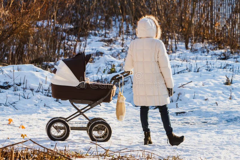 Woman with Pram Winter Outdoors Stock Photo - Image of outdoor, family ...