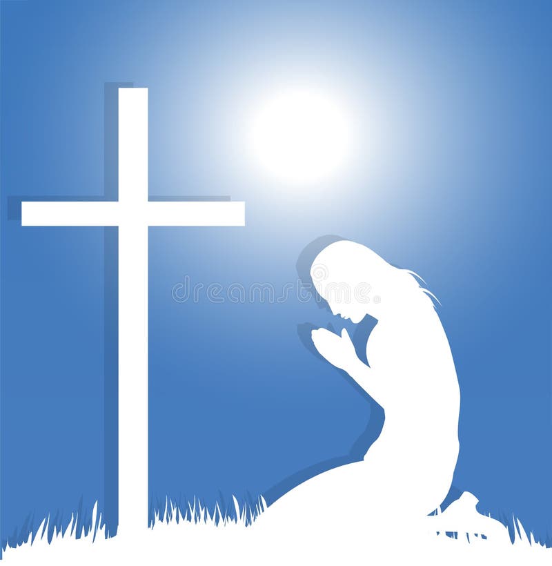 Woman Praying before the Crucifix Stock Vector - Illustration of bible ...