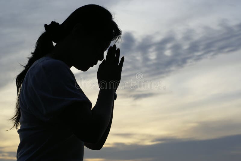 Woman praying silhouette stock photo. Image of holy, lady - 8013268