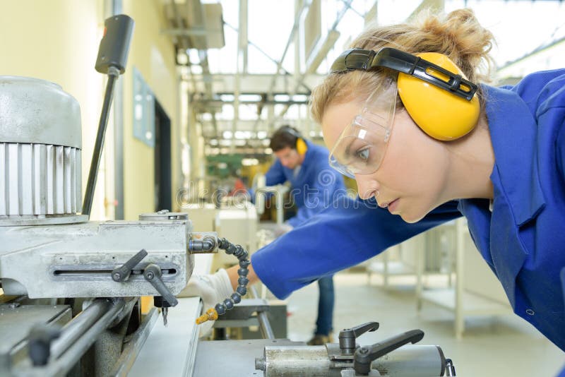 Woman Precises Machine Operation Stock Photo - Image of laborer ...