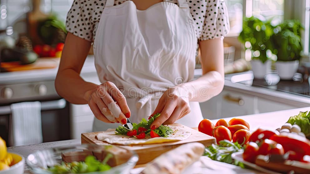A Woman Prepares Shawarma in the Kitchen. Selective Focus Stock Photo ...
