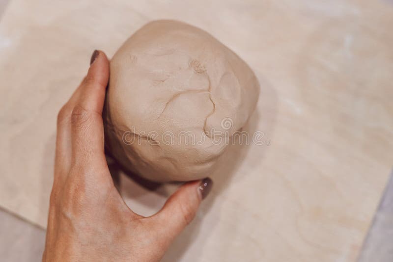 Woman Preparing Clay To Make Pottery at Table in Workshop. Handmade ...